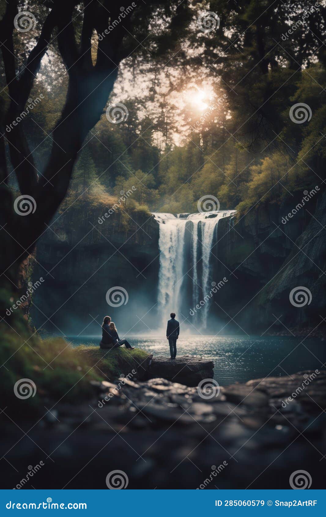 Dramatic Image of Romantic Family at Waterfall in Nature, Created with ...