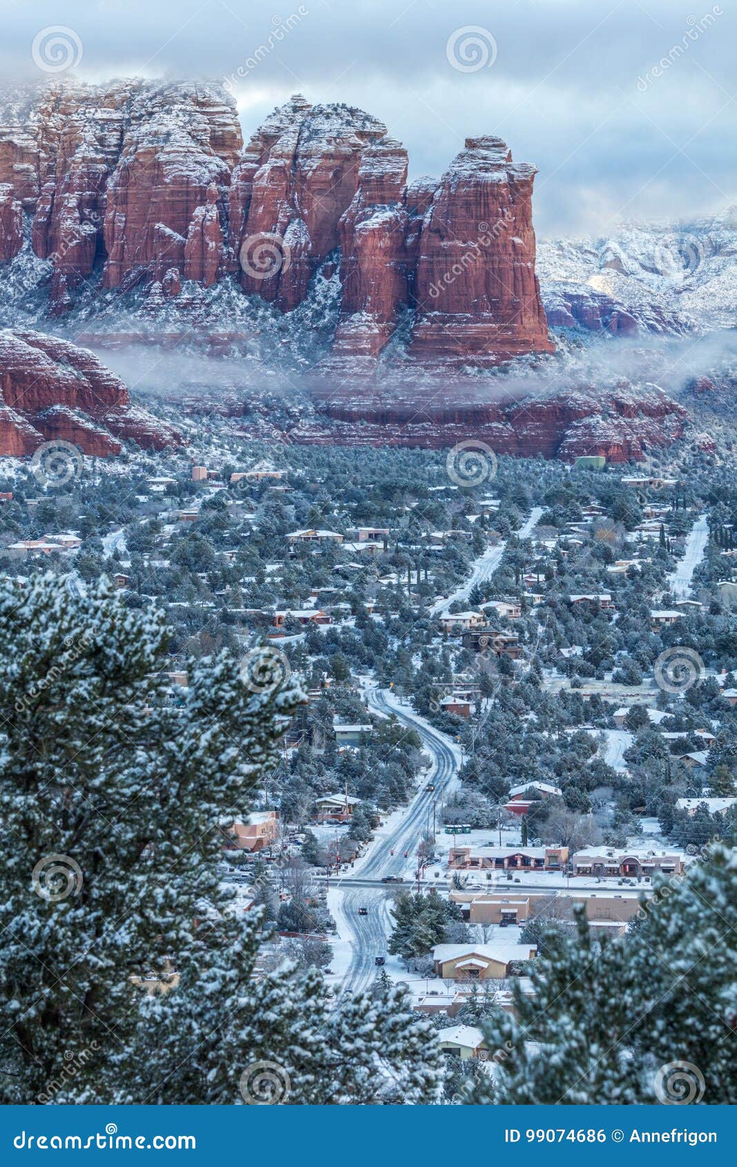 Dramatic Image of Sedona at Dawn after Overnight Snowfall Stock Photo ...