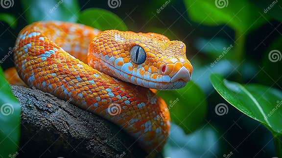 A Dramatic Image of a Snake Coiled Around a Tree Branch Stock Photo ...