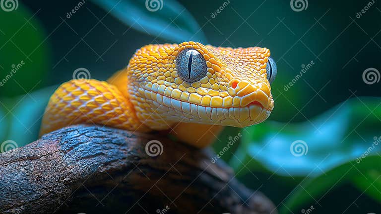 A Dramatic Image of a Snake Coiled Around a Tree Branch Stock Image ...