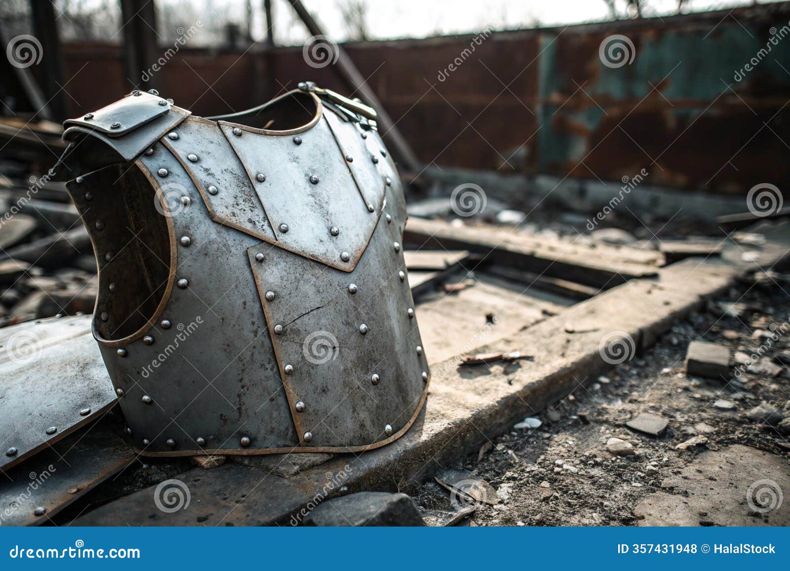 Torn Metal Armor Over Rusty Grunge Background Stock Illustration ...