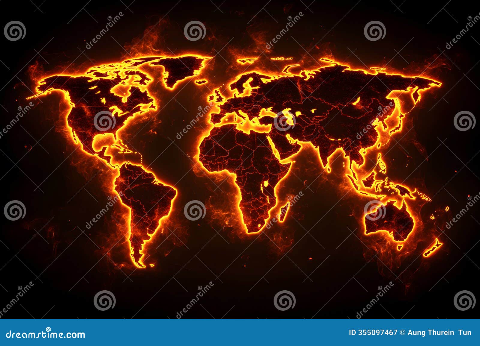 A Dramatic and Intense Depiction of a World Map Engulfed in Smoke and Fire, Symbolizing the ...