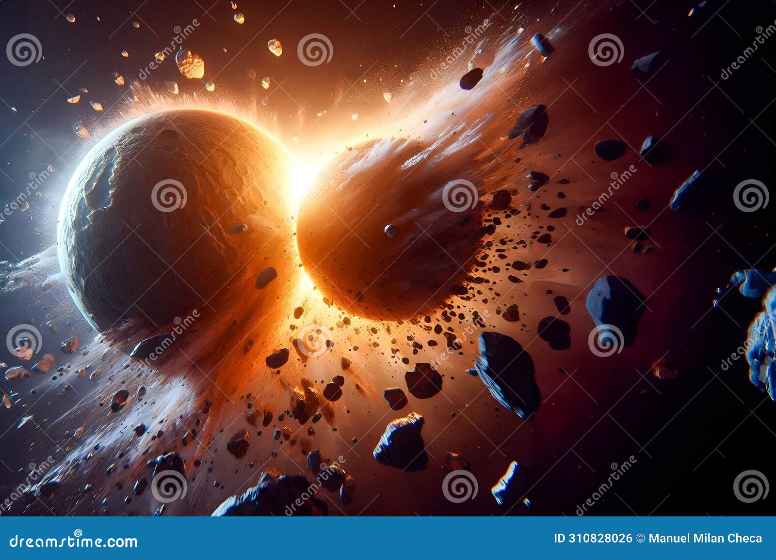 A Dramatic and Intense Scene of Two Celestial Bodies Colliding in Space ...