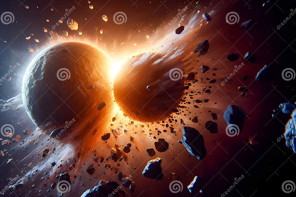 A Dramatic and Intense Scene of Two Celestial Bodies Colliding in Space ...