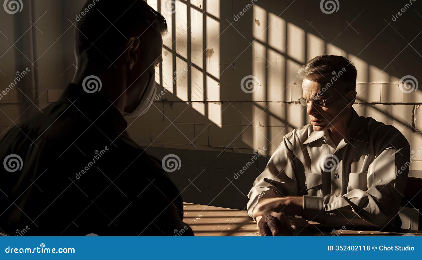 Intense Undercover Interrogation Scene in Dramatic Lighting with Two ...