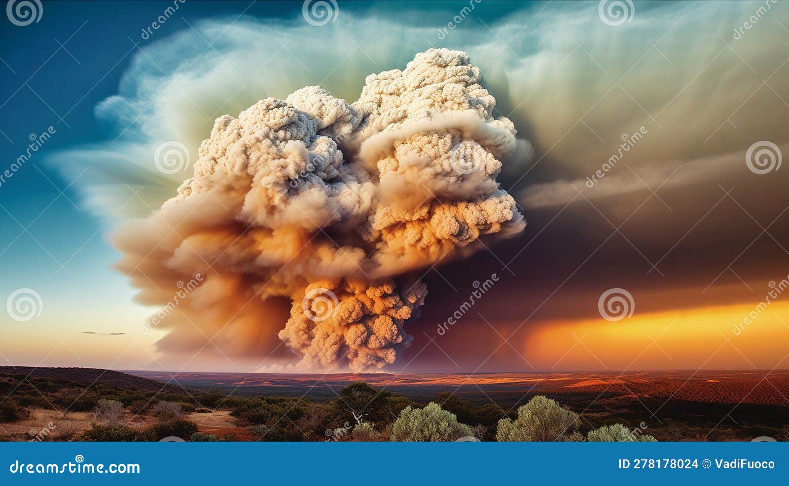 Dramatic Landscape with Heavy Fire and Puffs of Smoke in Western ...