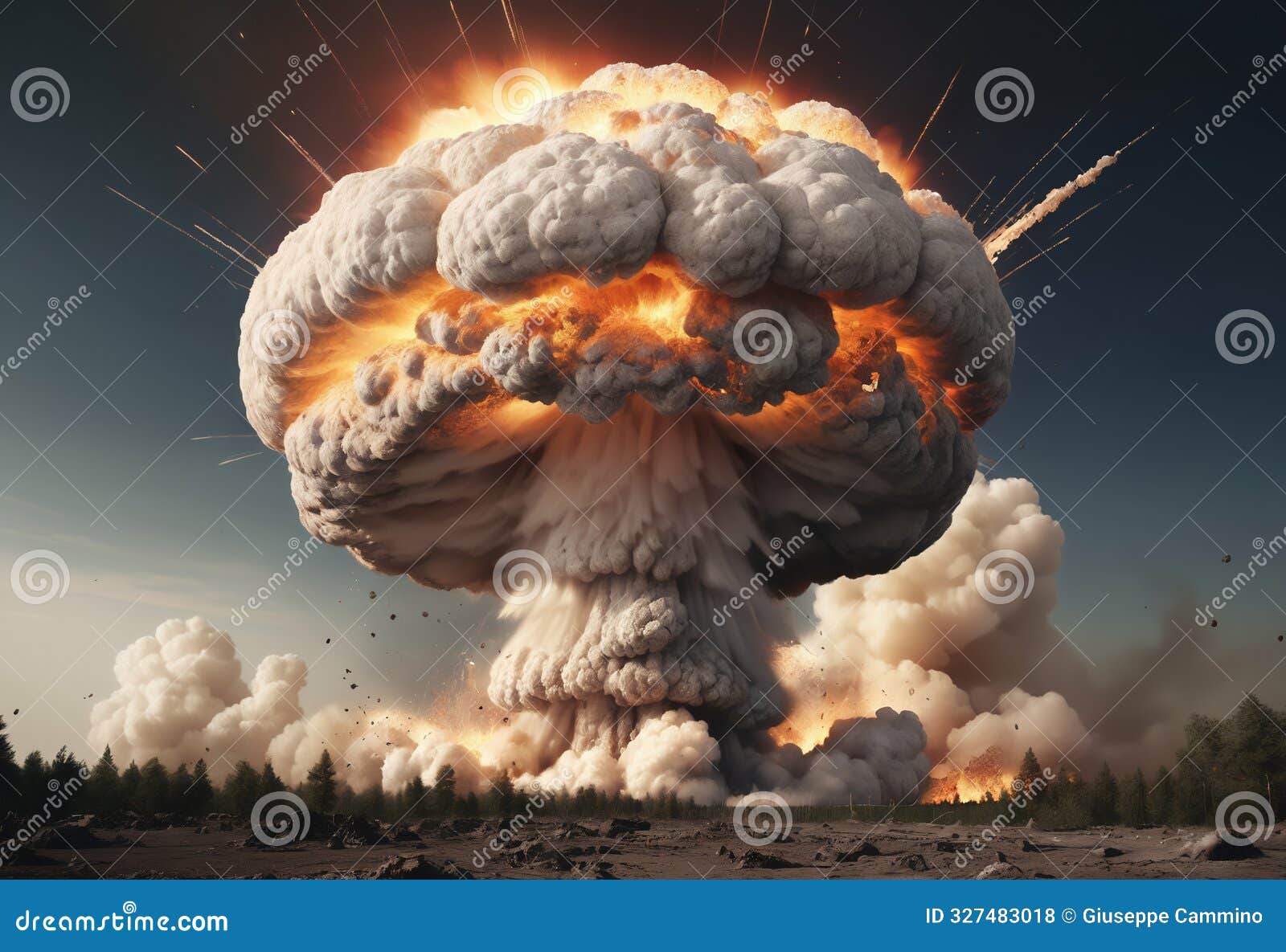 A Dramatic Large Nuclear Explosion Mushroom Cloud Fire Ball Stock ...