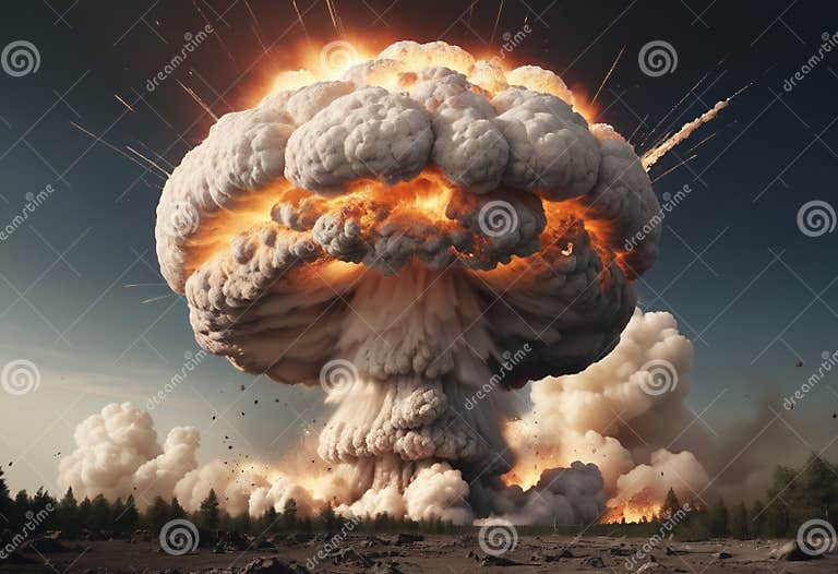 A Dramatic Large Nuclear Explosion Mushroom Cloud Fire Ball Stock ...