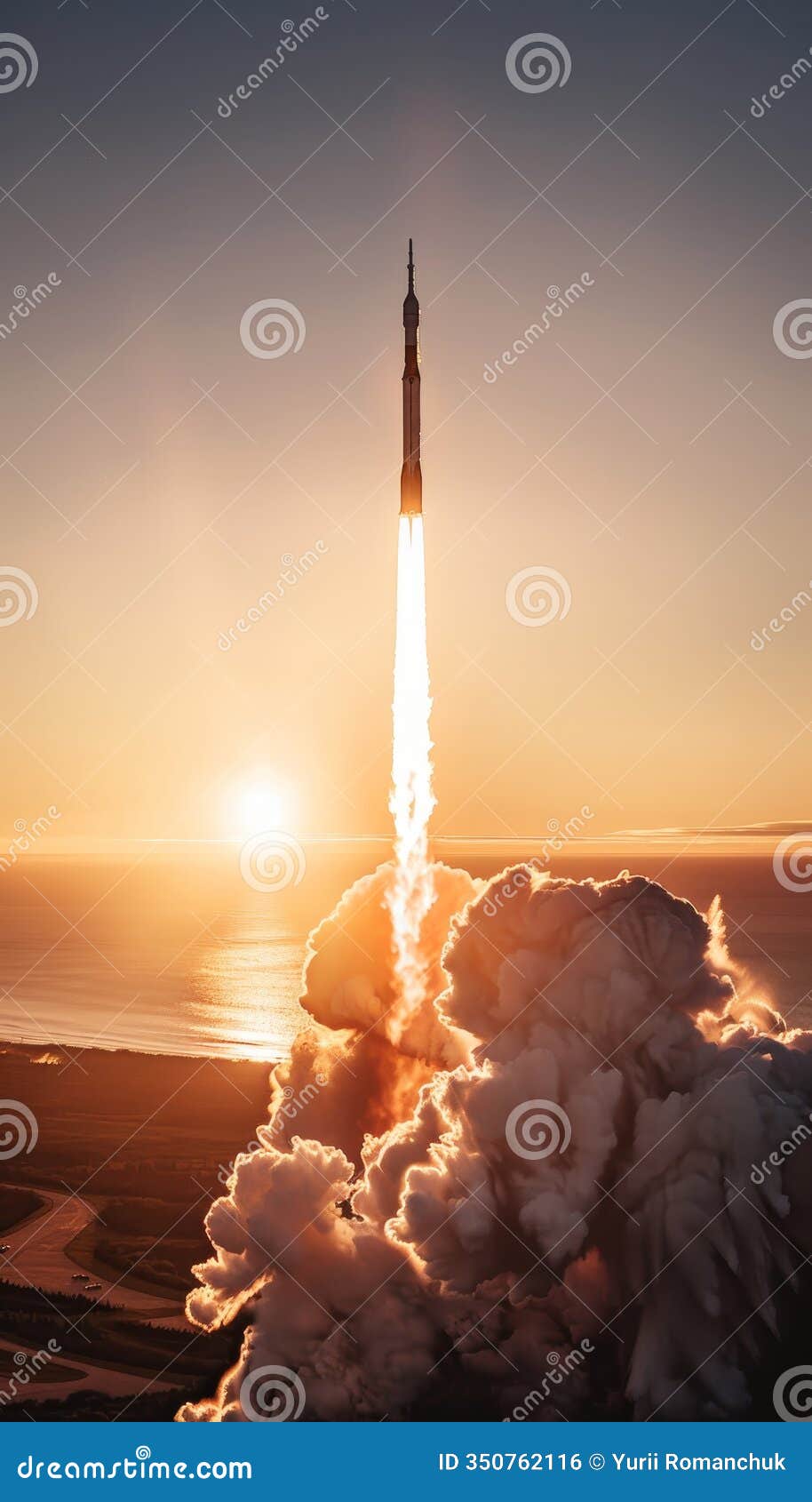 A Dramatic Launch of a New Space Rocket into the Sunset Sky, with Earth ...