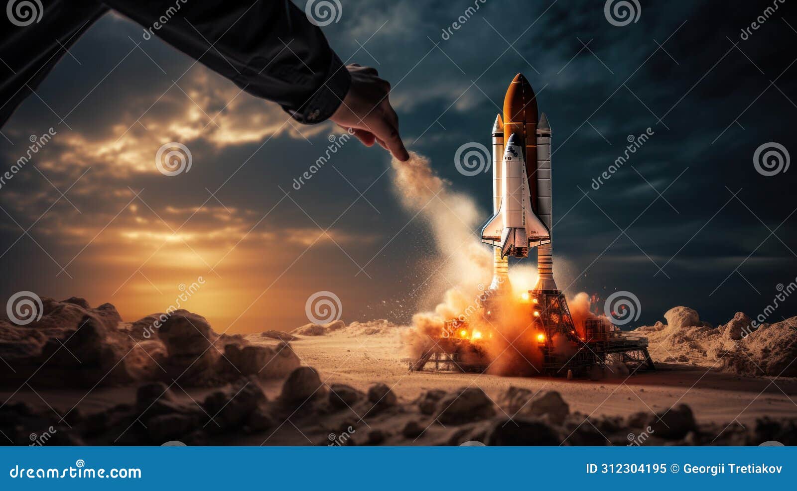 Finger Pointing at Liftoff of Space Shuttle Model Stock Illustration ...