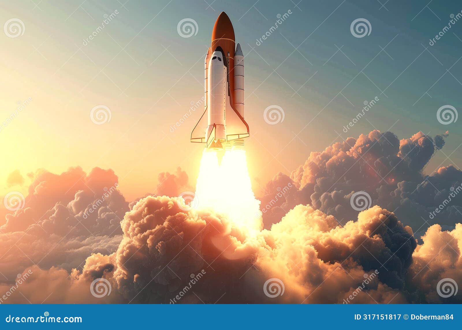A Powerful Space Shuttle Launch, Blazing Into The Sky Amongst ...