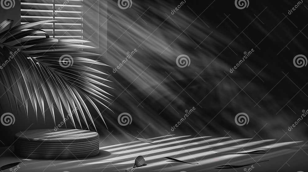 Monochrome Light Rays through Window with Palm Leaf Shadows Stock ...