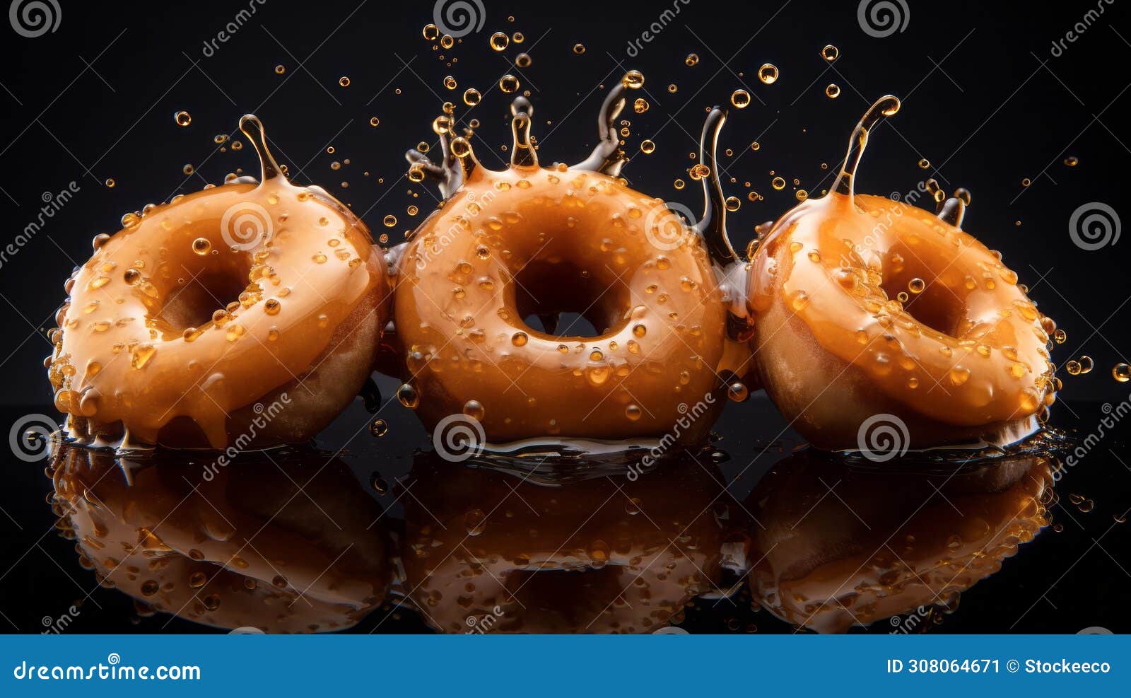 Dramatic Lighting Effects Donuts Falling in Liquid Stock Illustration ...