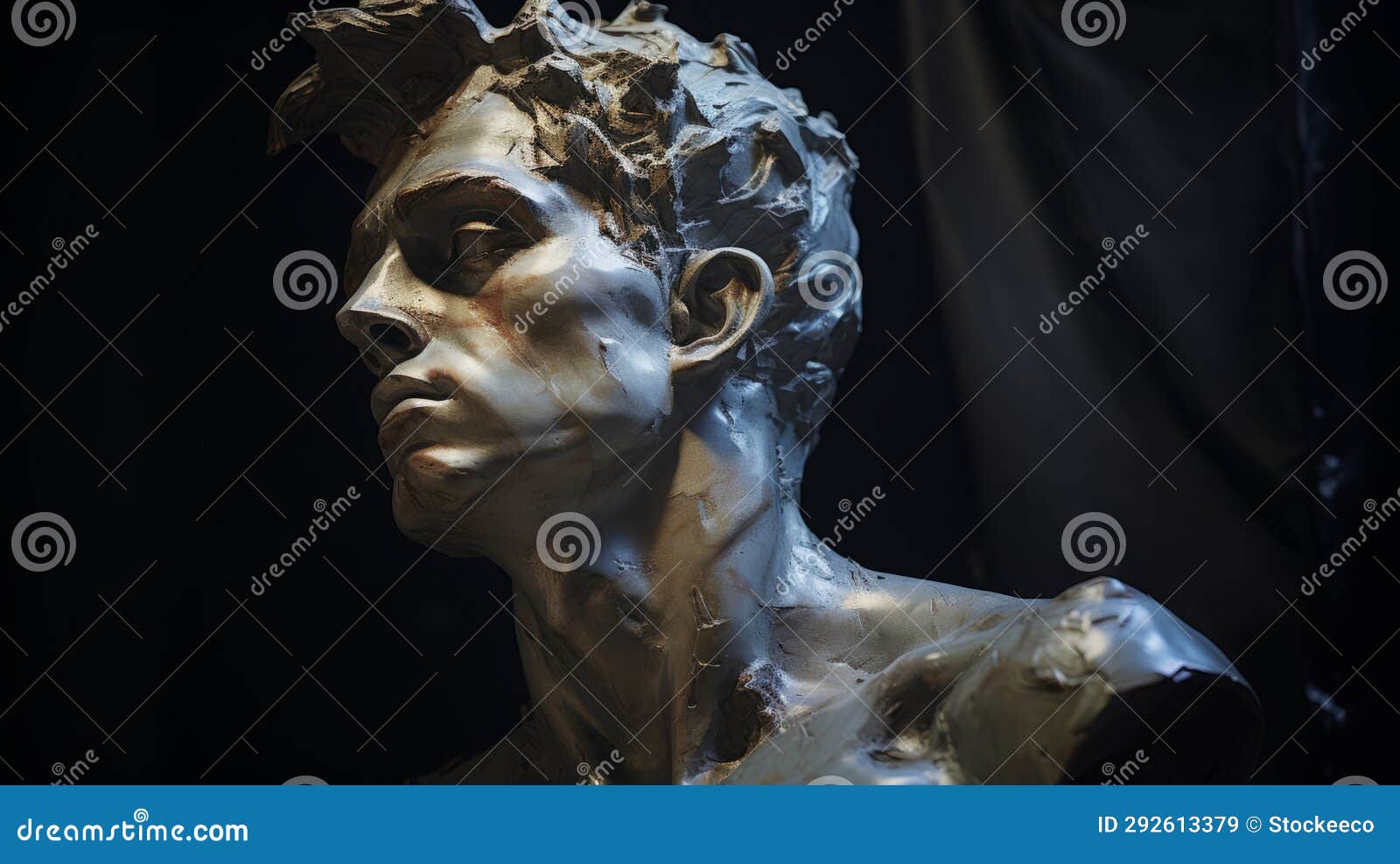 Dramatic Lighting Painting of Hyper-realistic Head Statue Stock ...