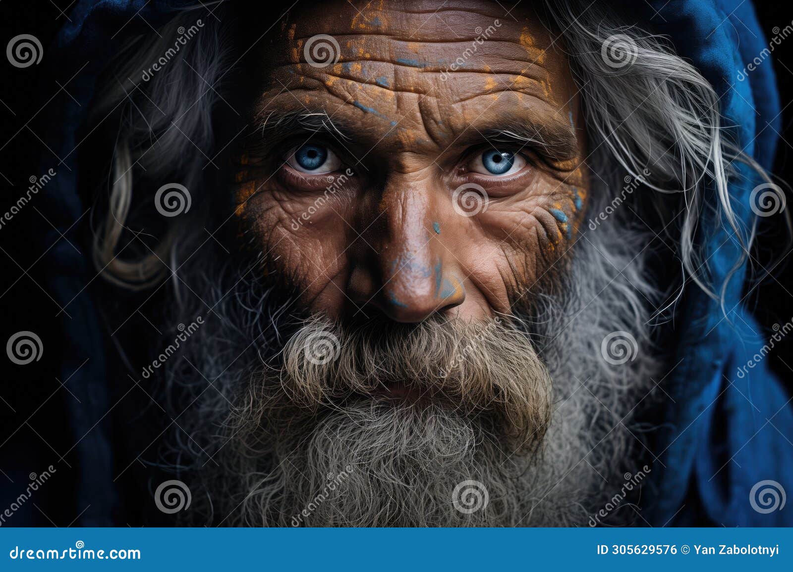 Dramatic Lighting a Portrait of an Indian Elder with Rain and Nature ...