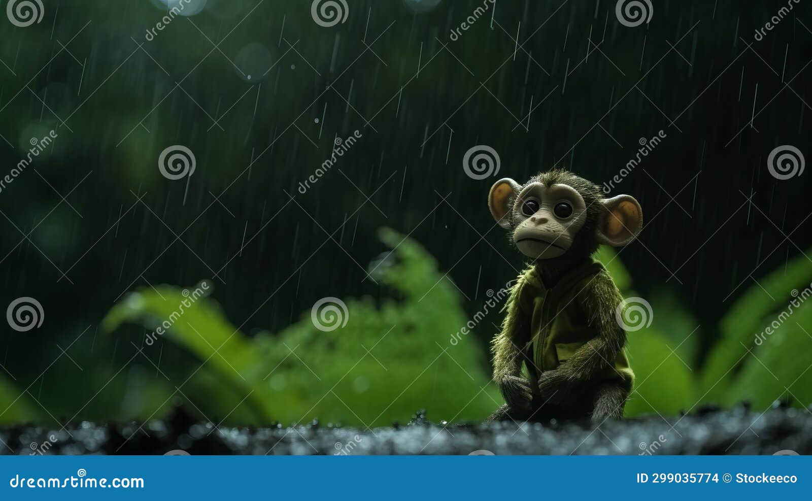 Dramatic Lighting: a Small Monkey in the Rain - 8k Resolution Stock ...