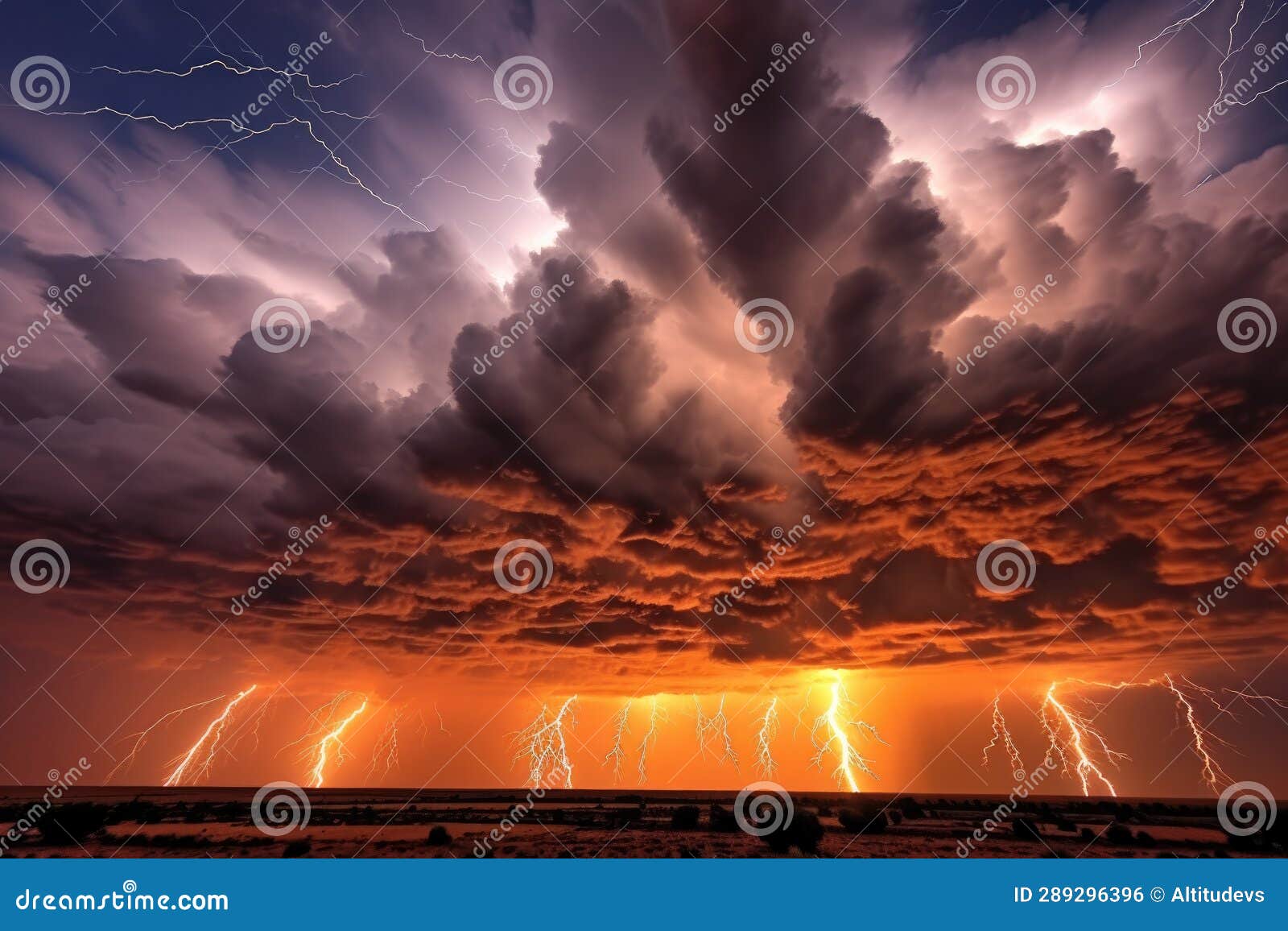 Dramatic Lightning Bolts In A Supercell Storm Sky Stock Photo ...