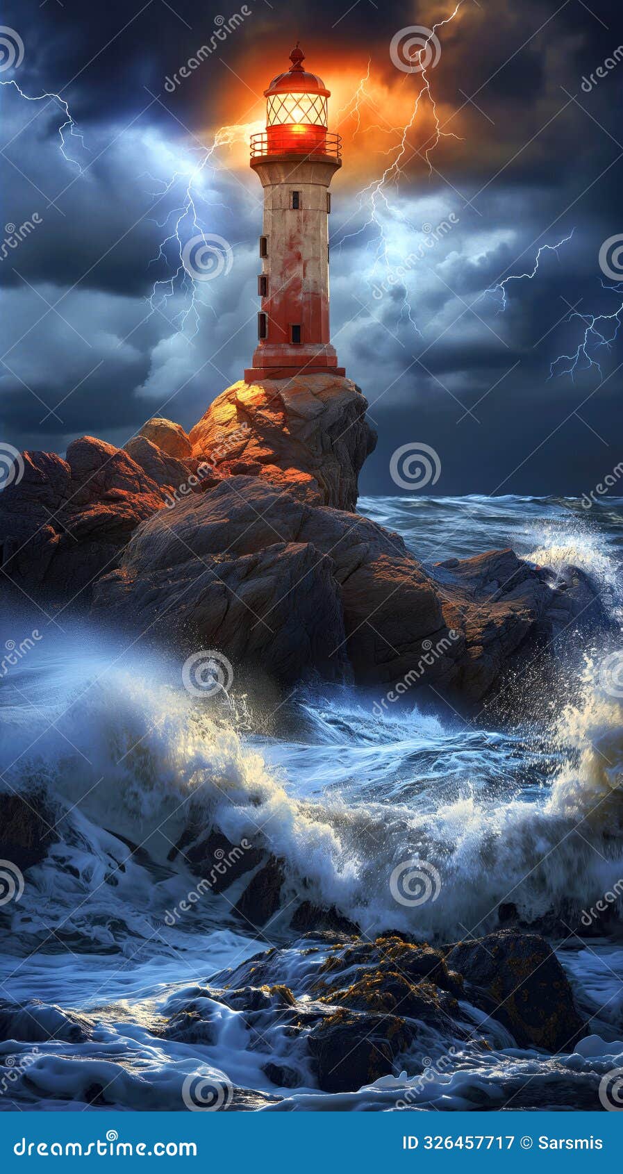 Dramatic Lightning Illuminates Windswept Lighthouse during Stormy Night ...