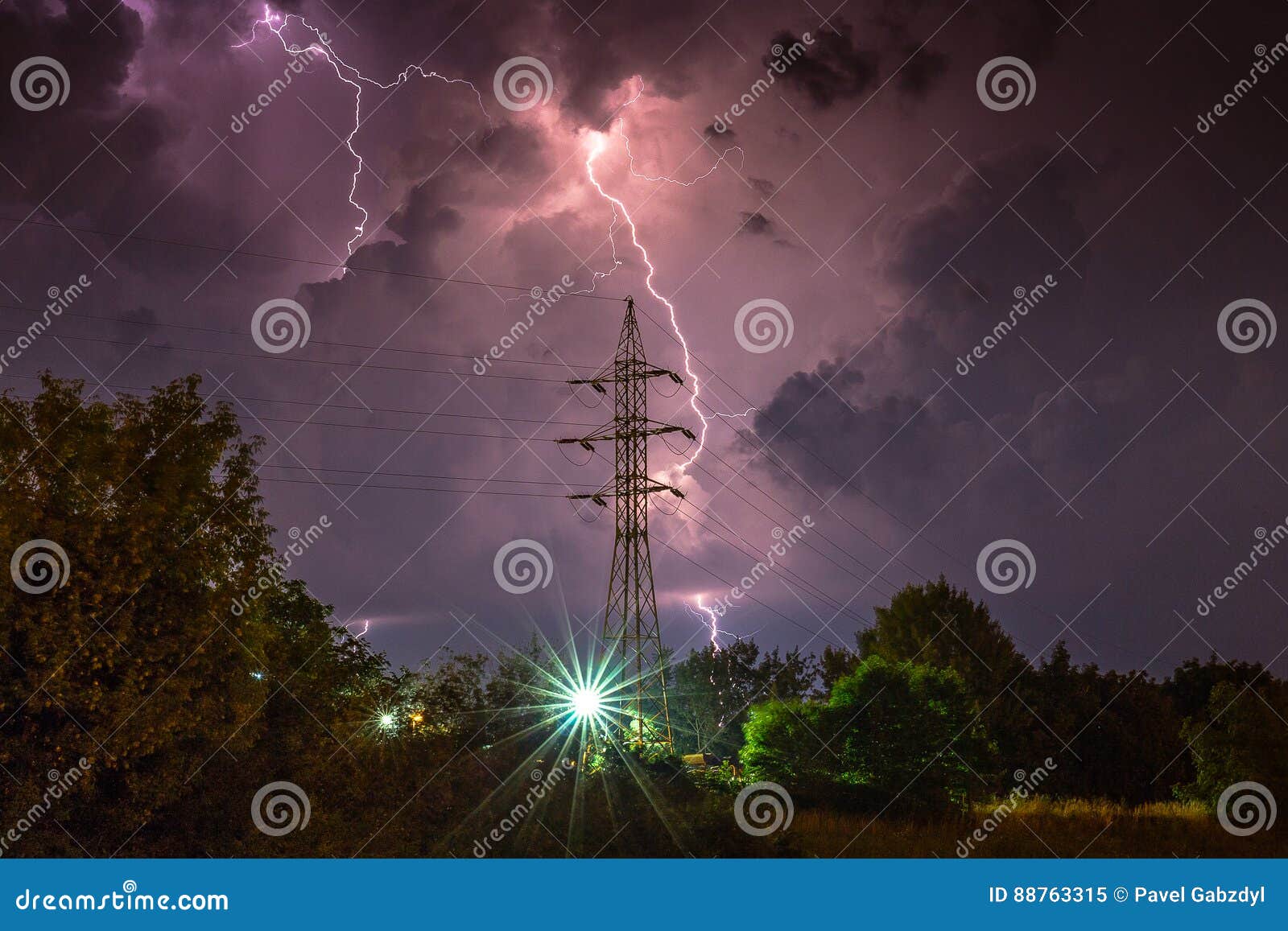 Dramatic Lightning Over High Voltage Pylon Stock Image - Image of light ...