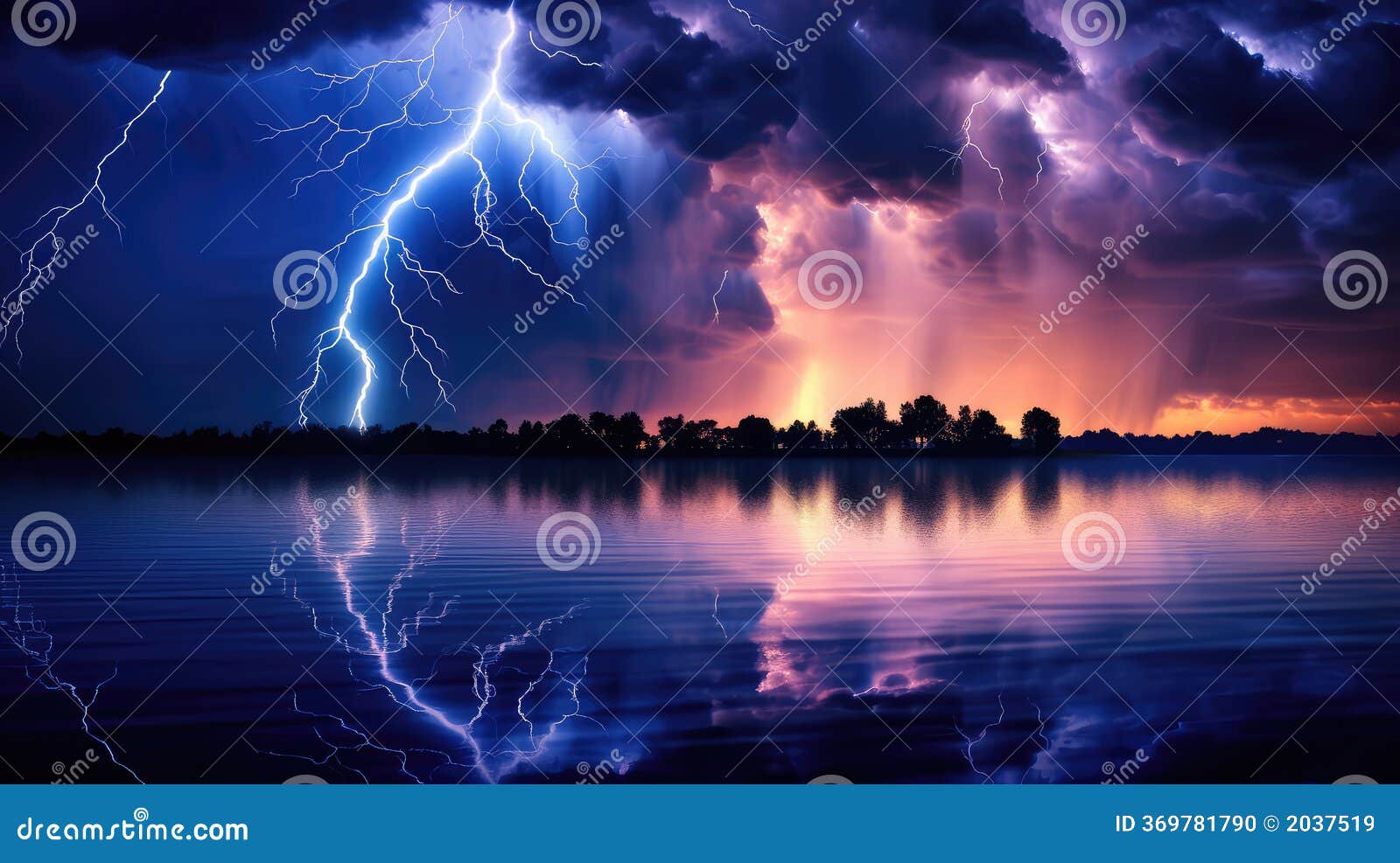 Lightning Over The Sea A Lightning Storm Over The Ocean Creates A ...