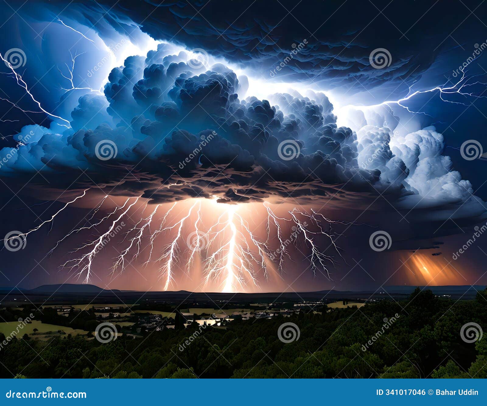 Dramatic Lightning Storm Clouds with Striking Bolts and Dark Sky for Weather Effects Stock ...