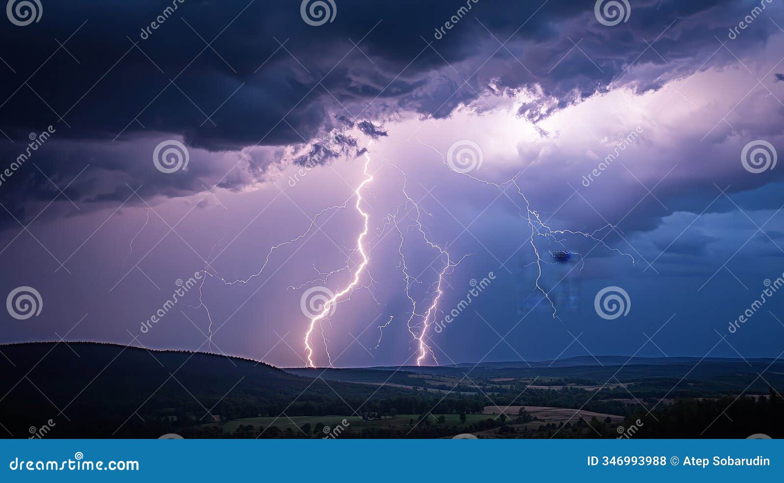 Dramatic Lightning Storm Over a Landscape at Night Stock Photo - Image ...