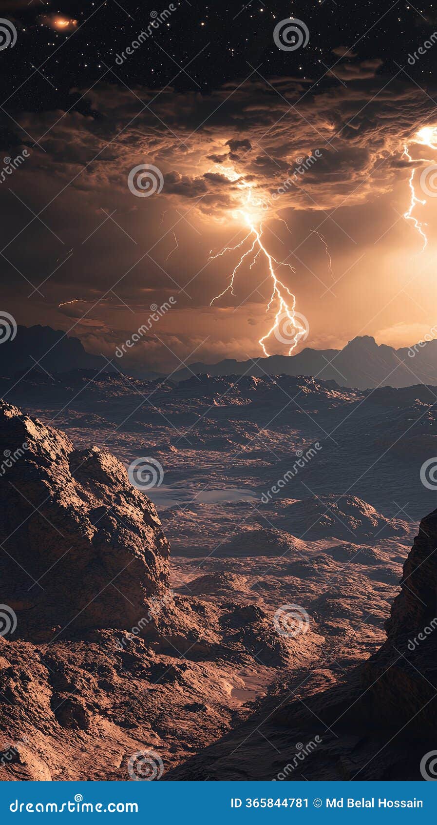 Dramatic Lightning Strike Illuminates Misty Field At Sunrise. Storm ...