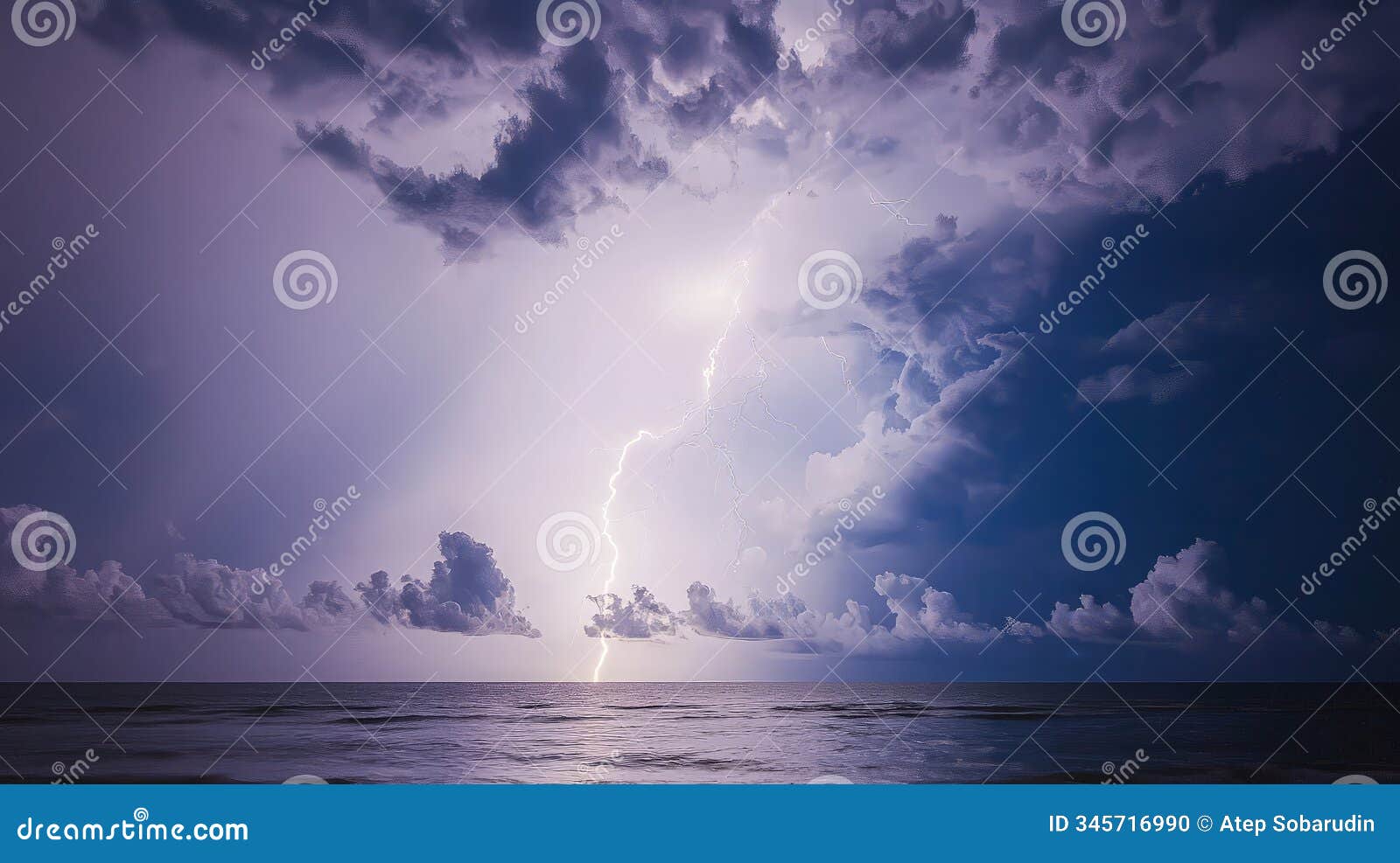 Dramatic Lightning Strike Over Ocean at Night Stock Photo - Image of dark, stormy: 345716990