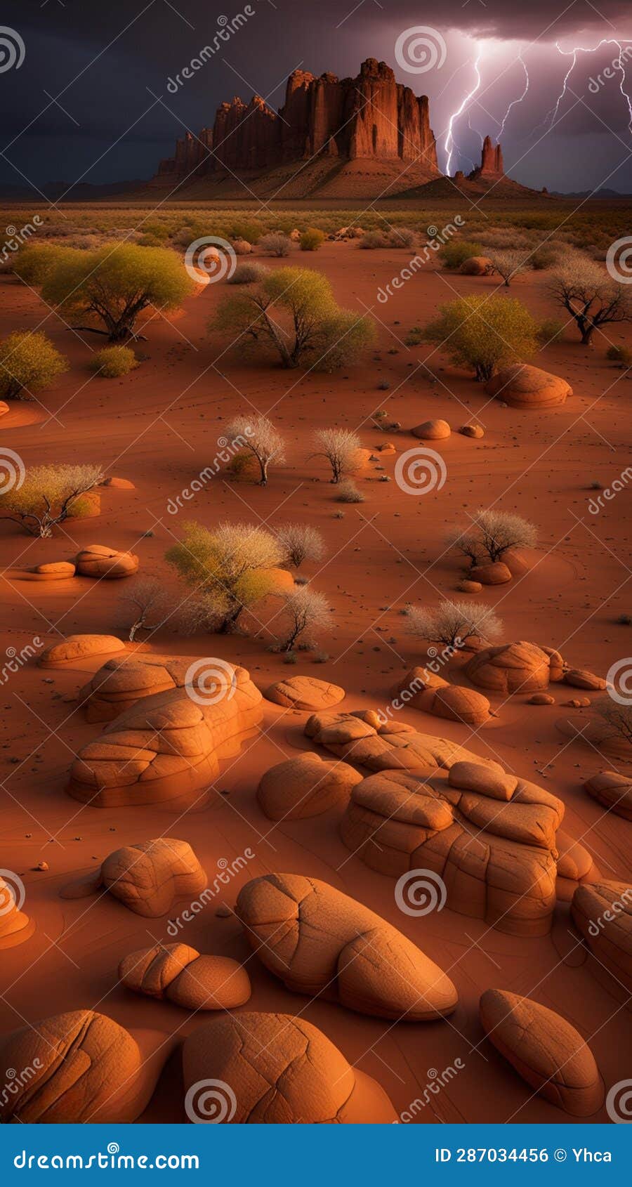 Dramatic Lightning Strikes Over Towering Desert Rock Formations Stock ...