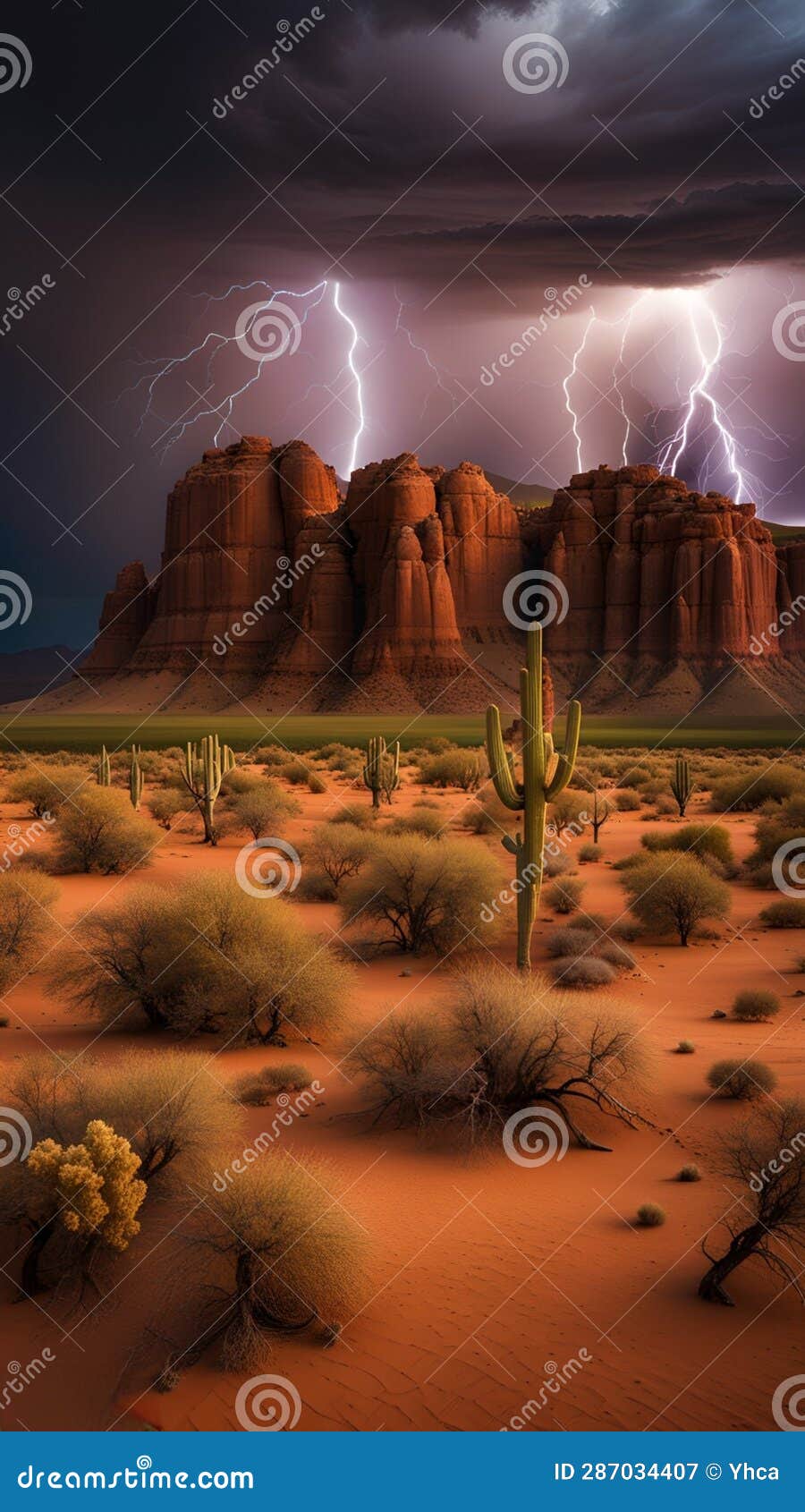 Dramatic Lightning Strikes Over Towering Desert Rock Formations Stock ...