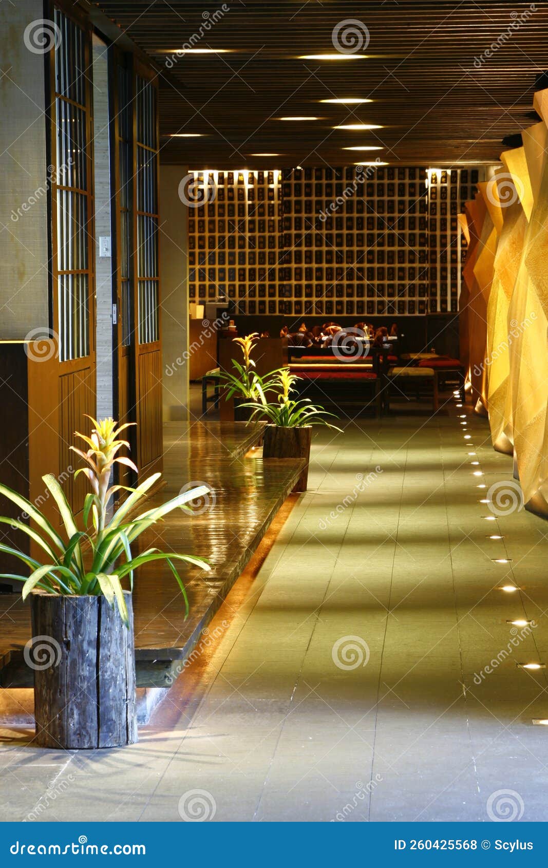 Dramatic Lit Hallway of an Asian Themed Restaurant Stock Photo - Image ...