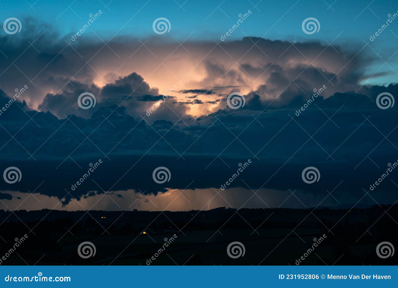 Dramatic Looking Lightning Storm during Blue Hour Stock Photo - Image ...