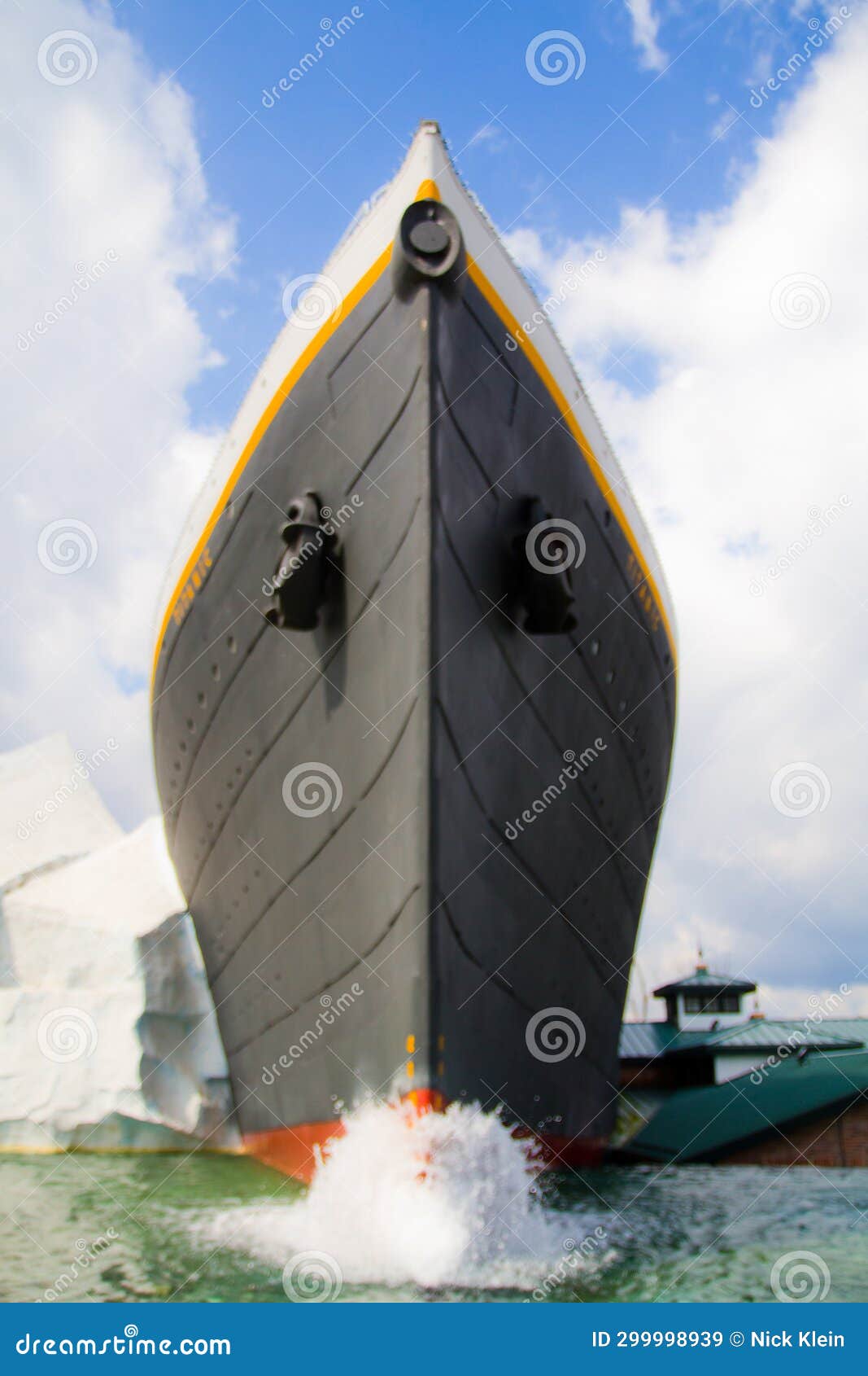 Dramatic Low Angle View of Powerful Ship Cutting through Harbor Water ...