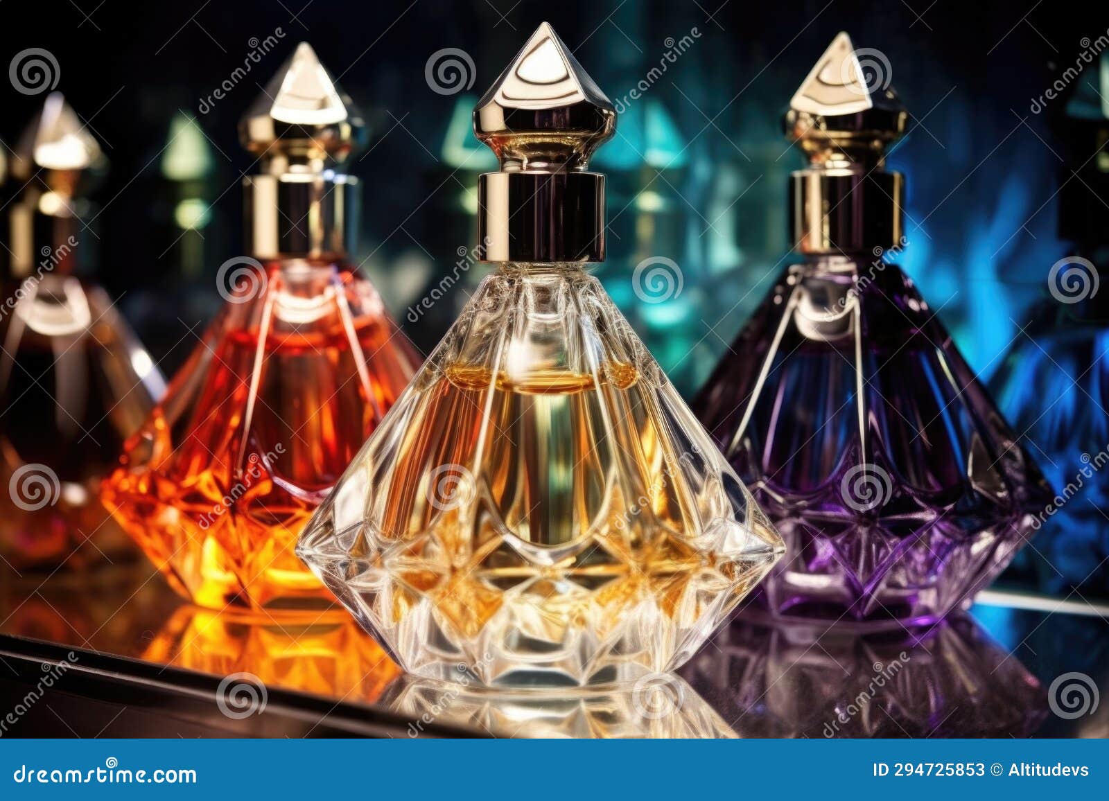 Dramatic Low Angle View of Towering Perfume Bottles Stock Image - Image ...