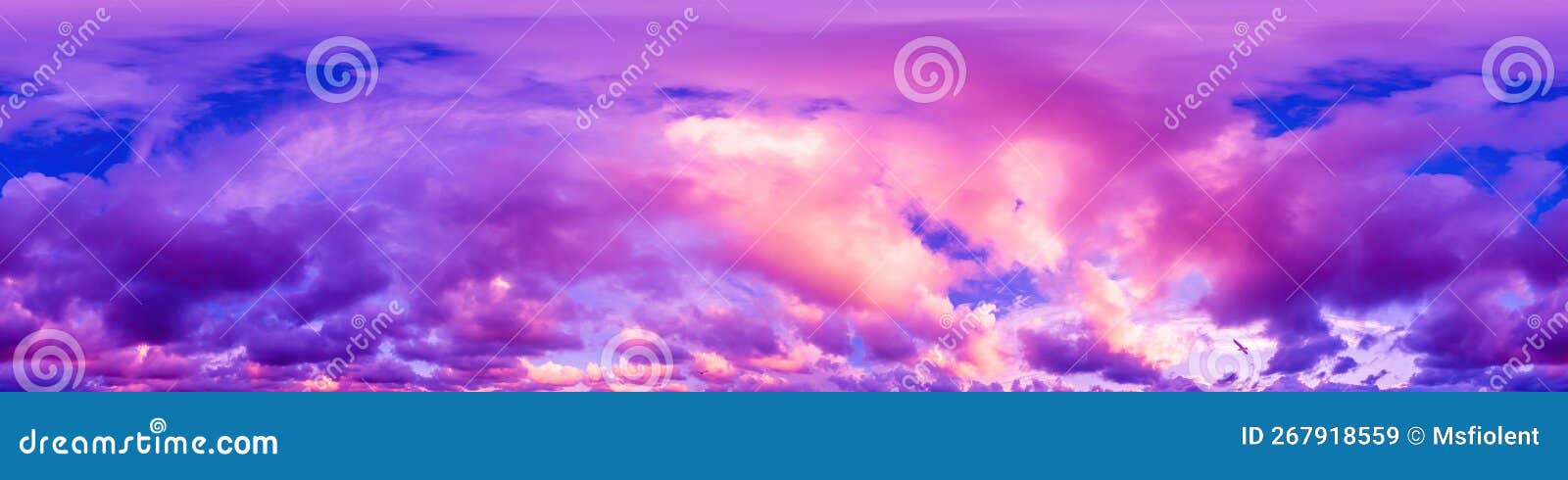 Dramatic Magenta Sunset Sky Panorama with Cumulus Clouds. Seamless Hdr ...