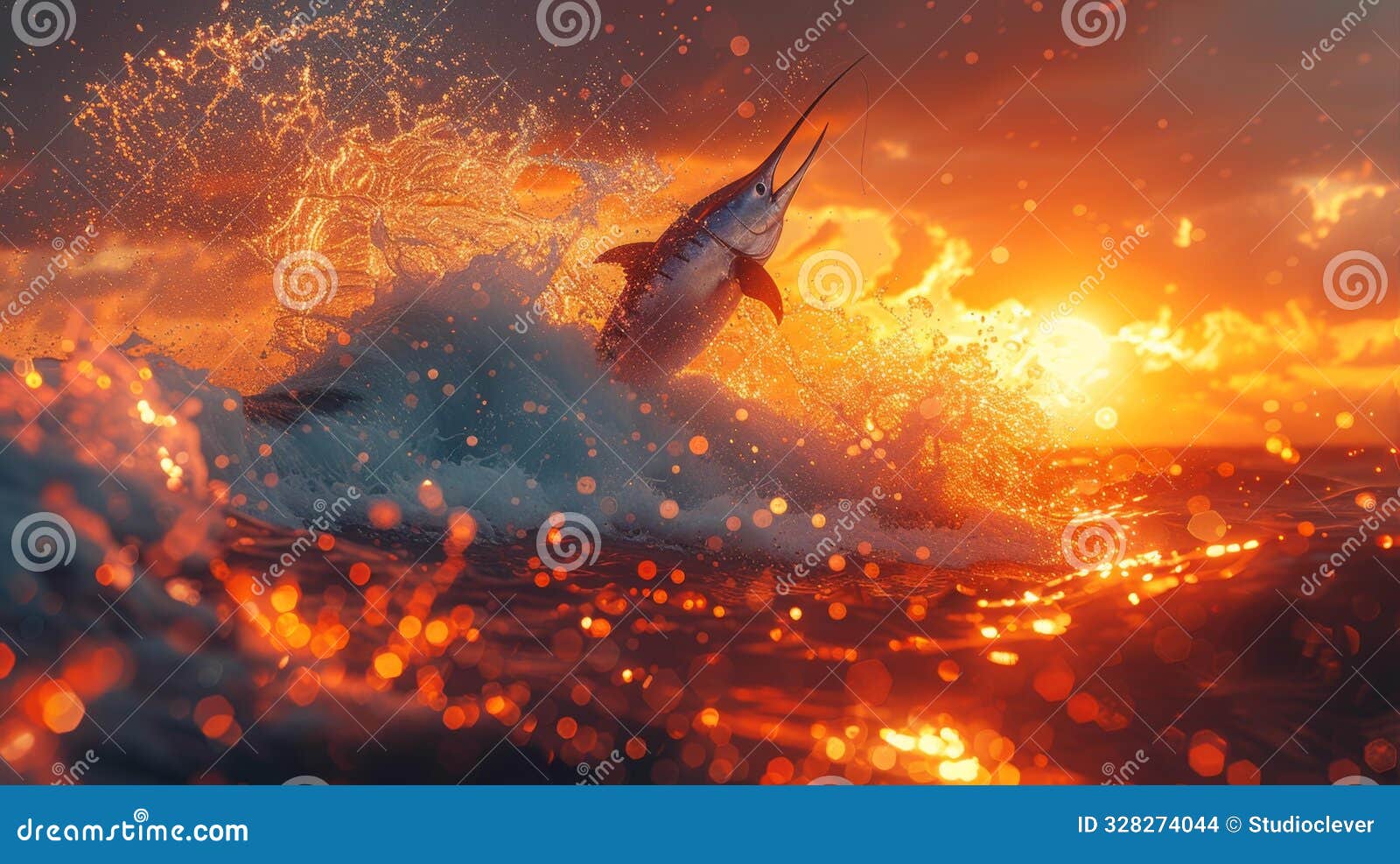 Marlin Jumping Out Of The Water, Its Tail Transfixed With A Barbed Hook ...