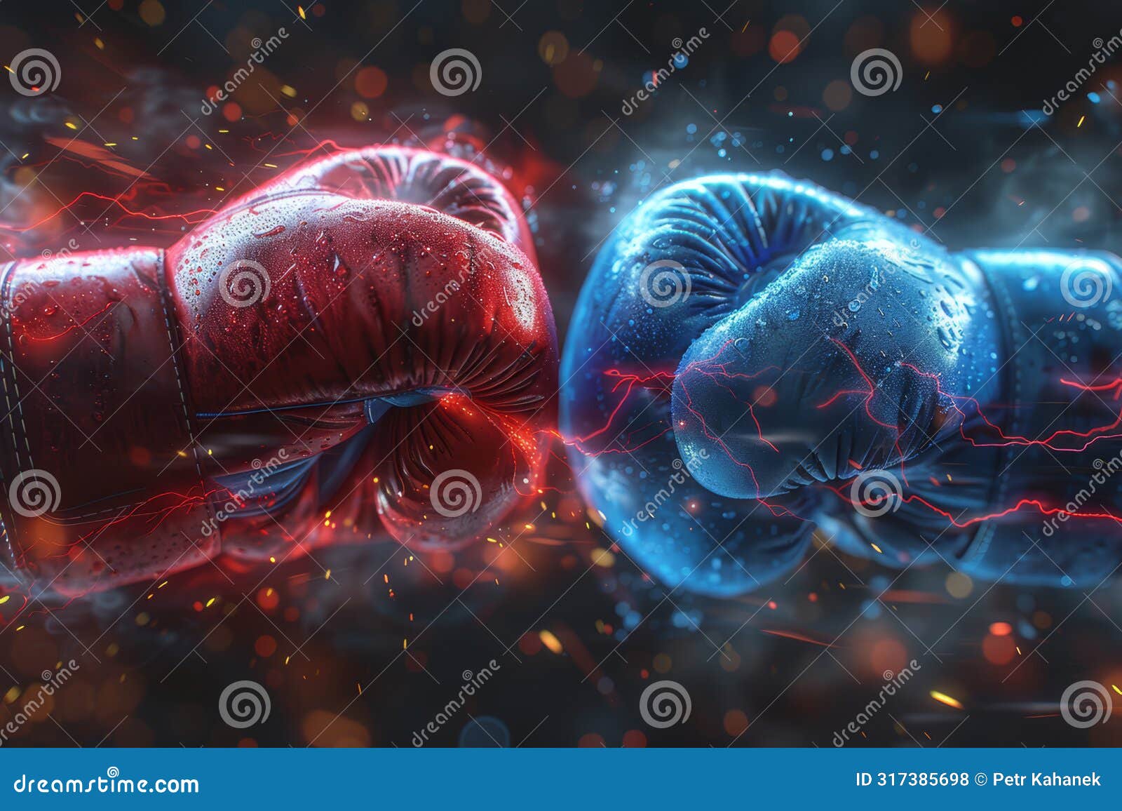 Dramatic Moment of Impact between Two Boxing Gloves, Ring and Crowd ...