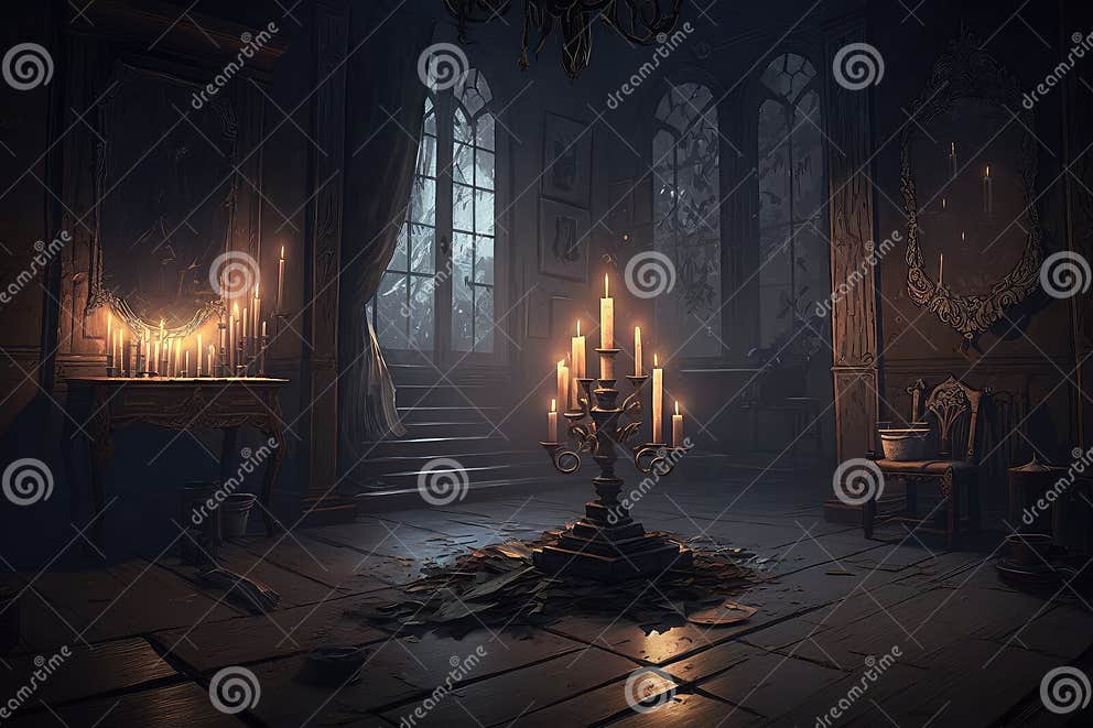 Dramatic and Moody Interior, with Candlelight Flickering and the Room ...