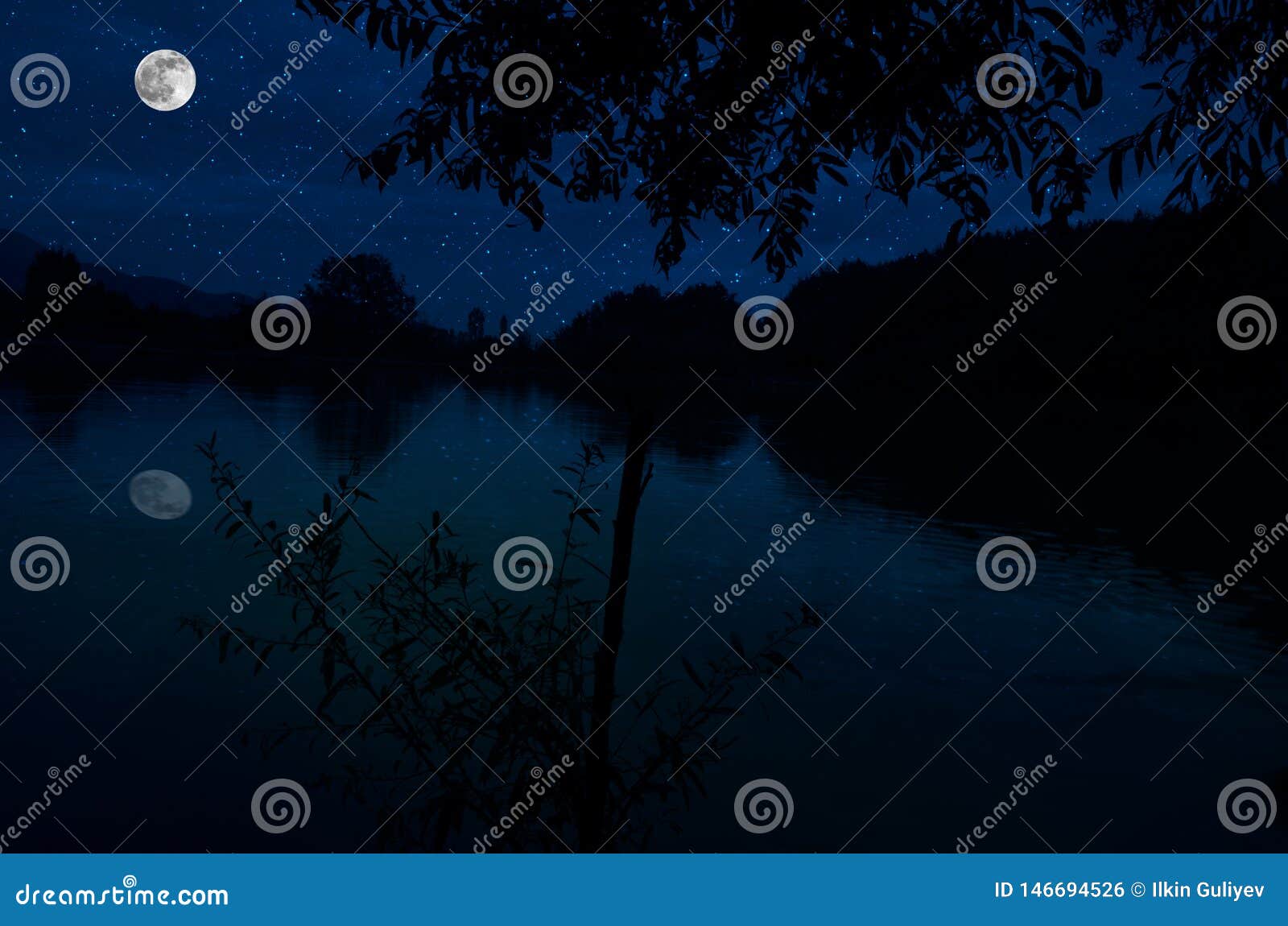 This Dramatic Moon Rise in a Deep Blue Night Time Sky is Accented by ...