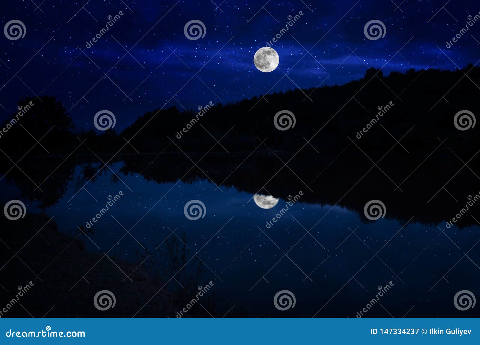 This Dramatic Moon Rise in a Deep Blue Night Time Sky is Accented by ...