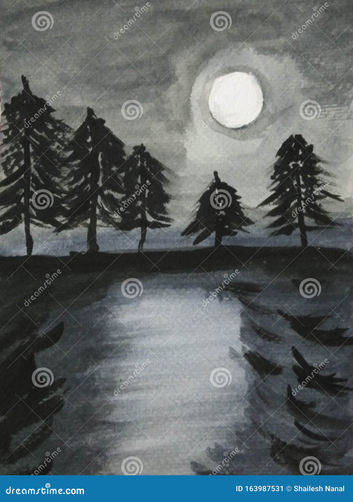 Moonlight Landscape Sketch Stock Photo | CartoonDealer.com #166309428