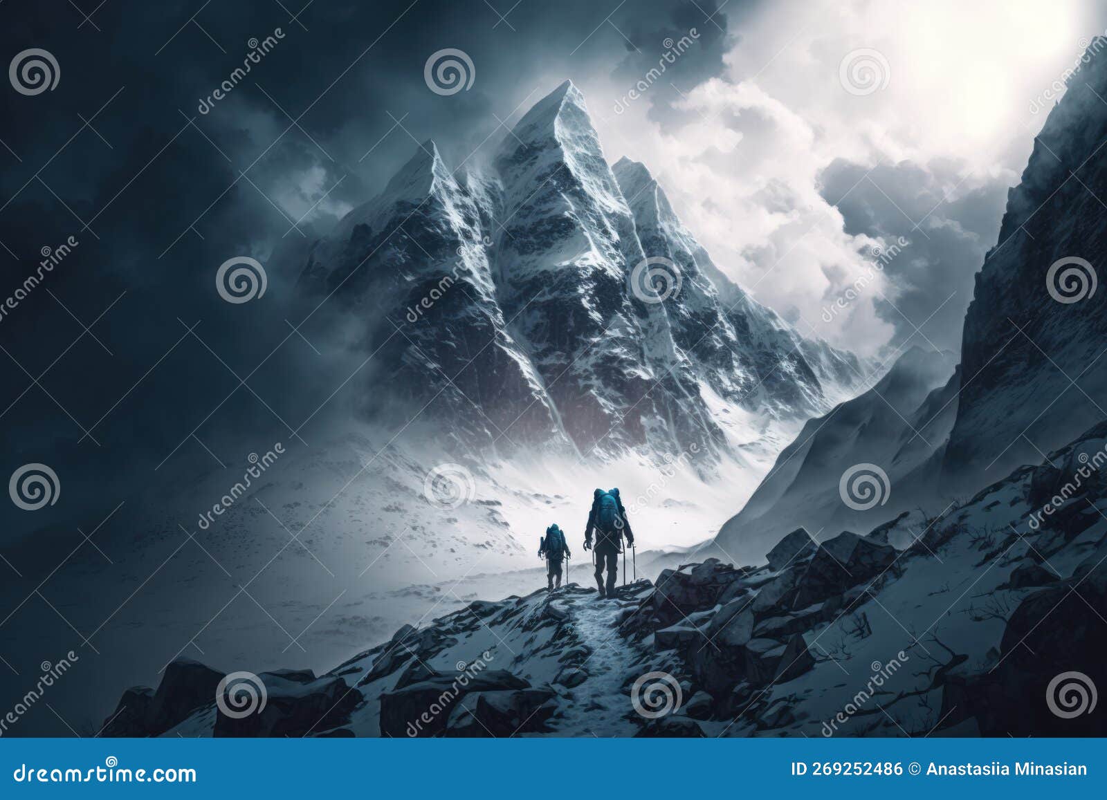 Dramatic Mountain with Clouds , Cold Temperature, Hikers, Cinematic ...