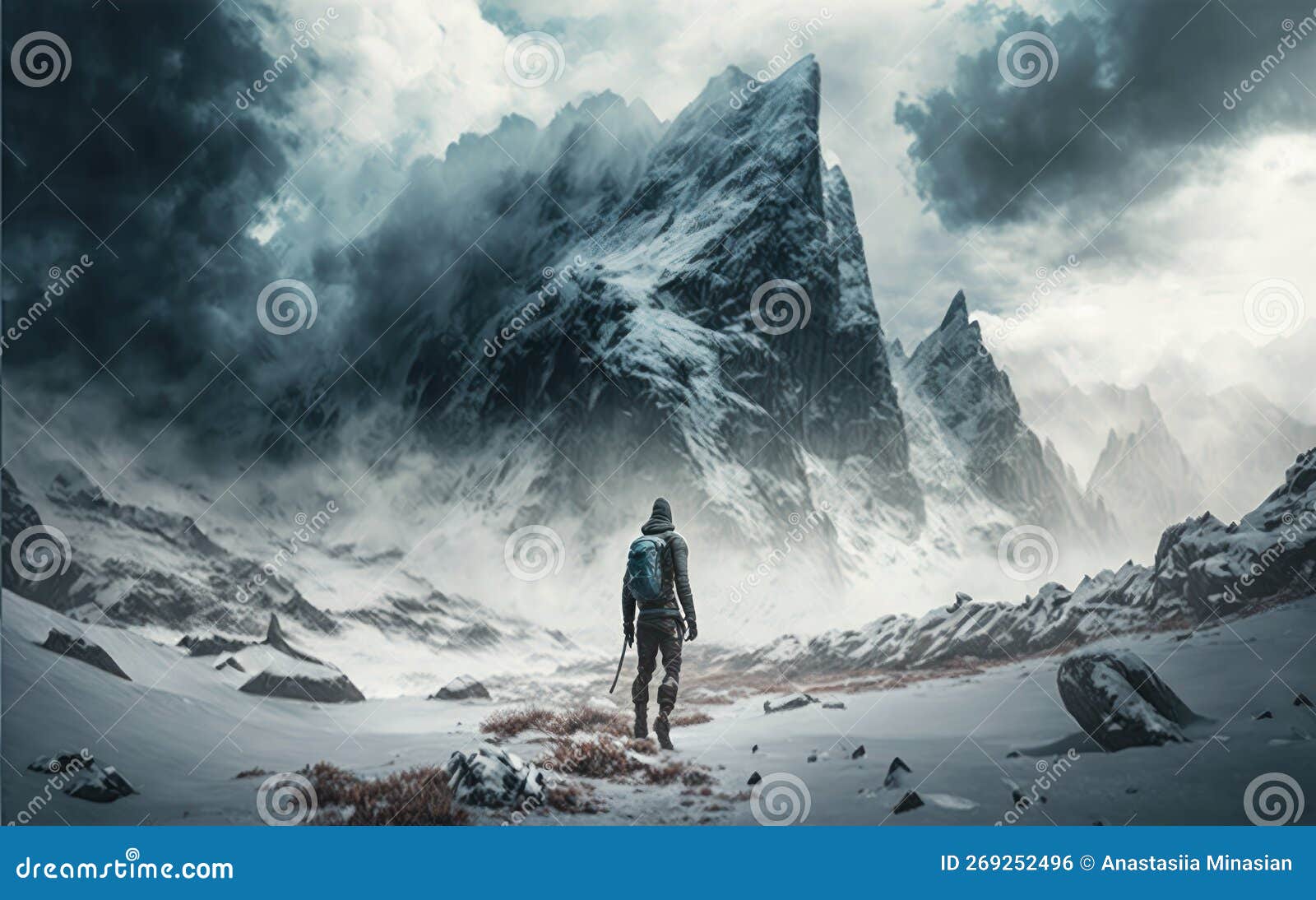 Dramatic Mountain with Clouds , Cold Temperature, Hikers, Cinematic ...