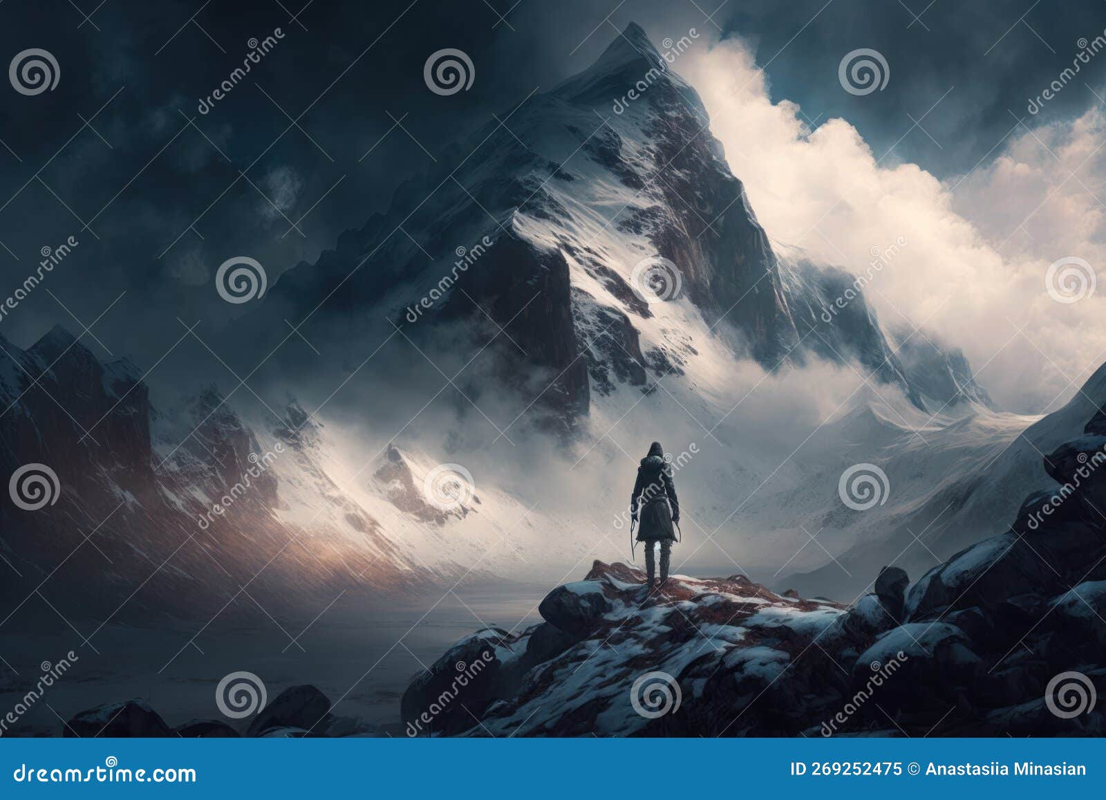 Dramatic Mountain with Clouds , Cold Temperature, Hikers, Cinematic ...
