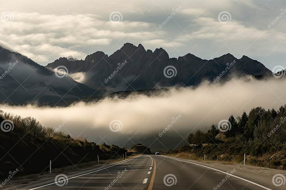 Dramatic Mountain Range, with Clouds Hovering Above and Fog Drifting ...