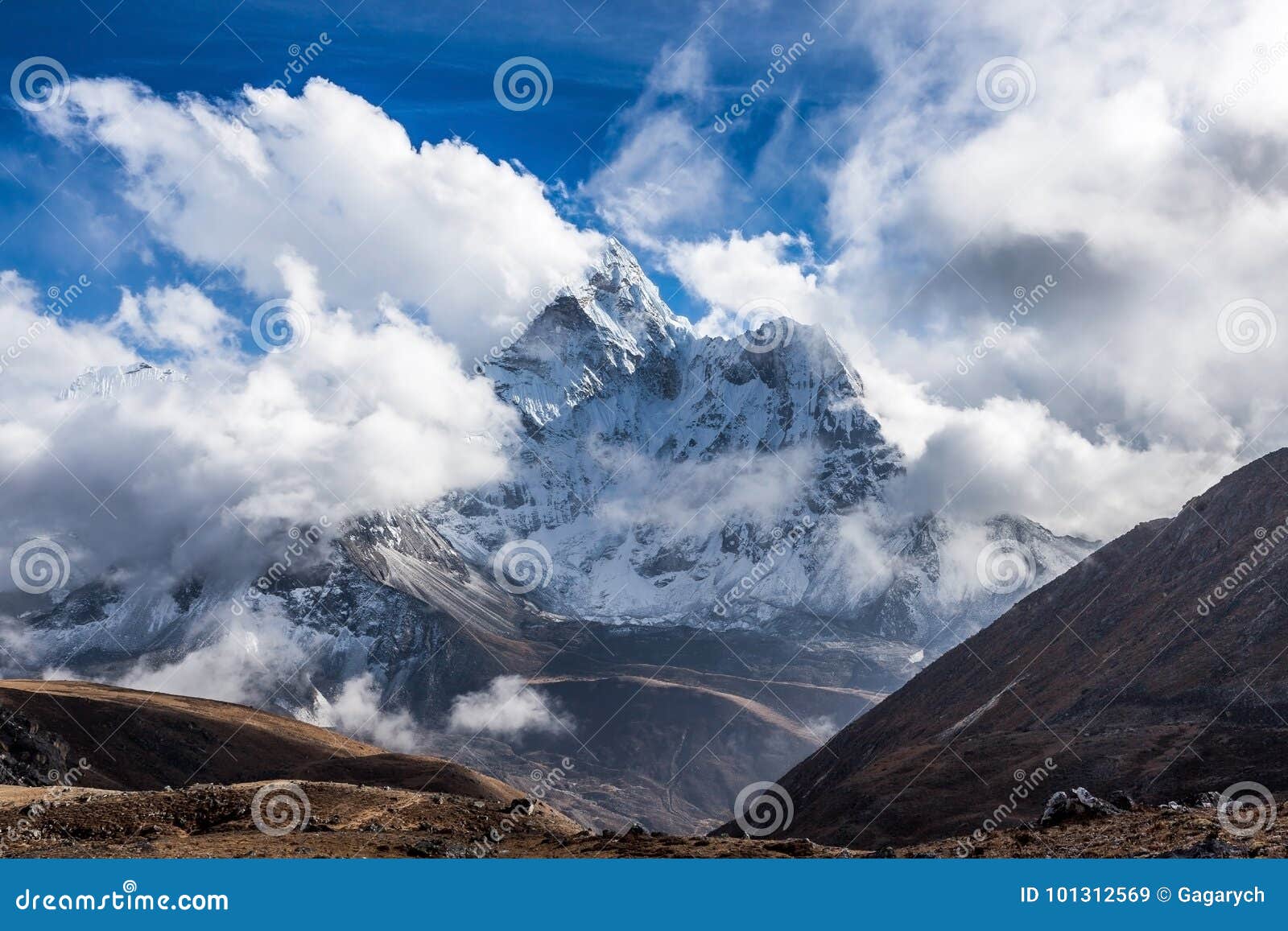 Dramatic Mountain View of Ama Dablam Summit on. Stock Image - Image of ...