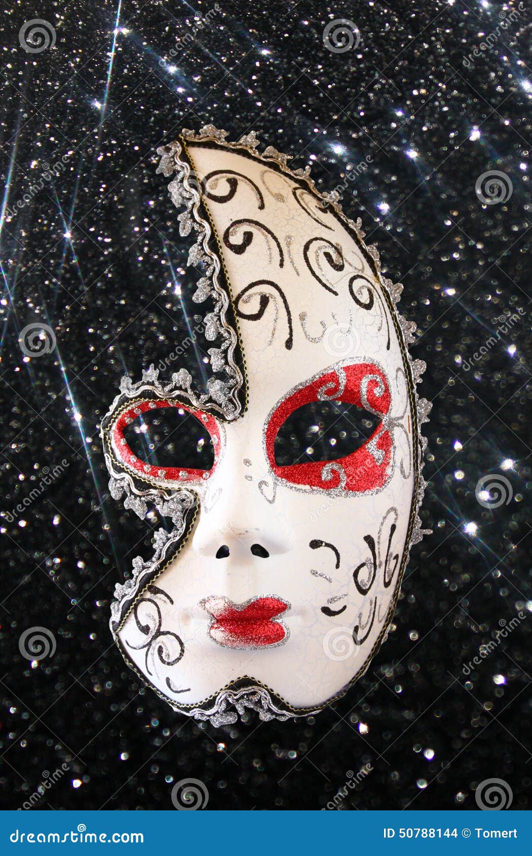 Dramatic and Mysterious Half Moon Carnival Mask and Black Glitter ...