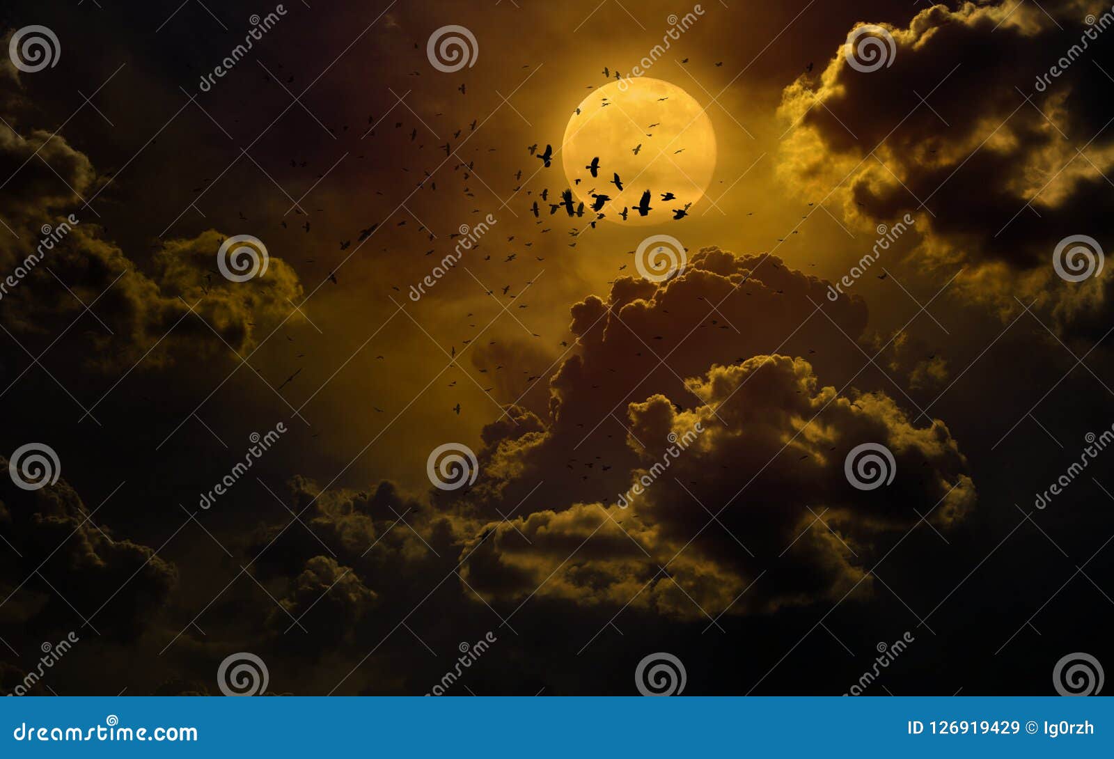 Dramatic Mystical Background - Rising Full Moon In Dark Night Sky Above ...