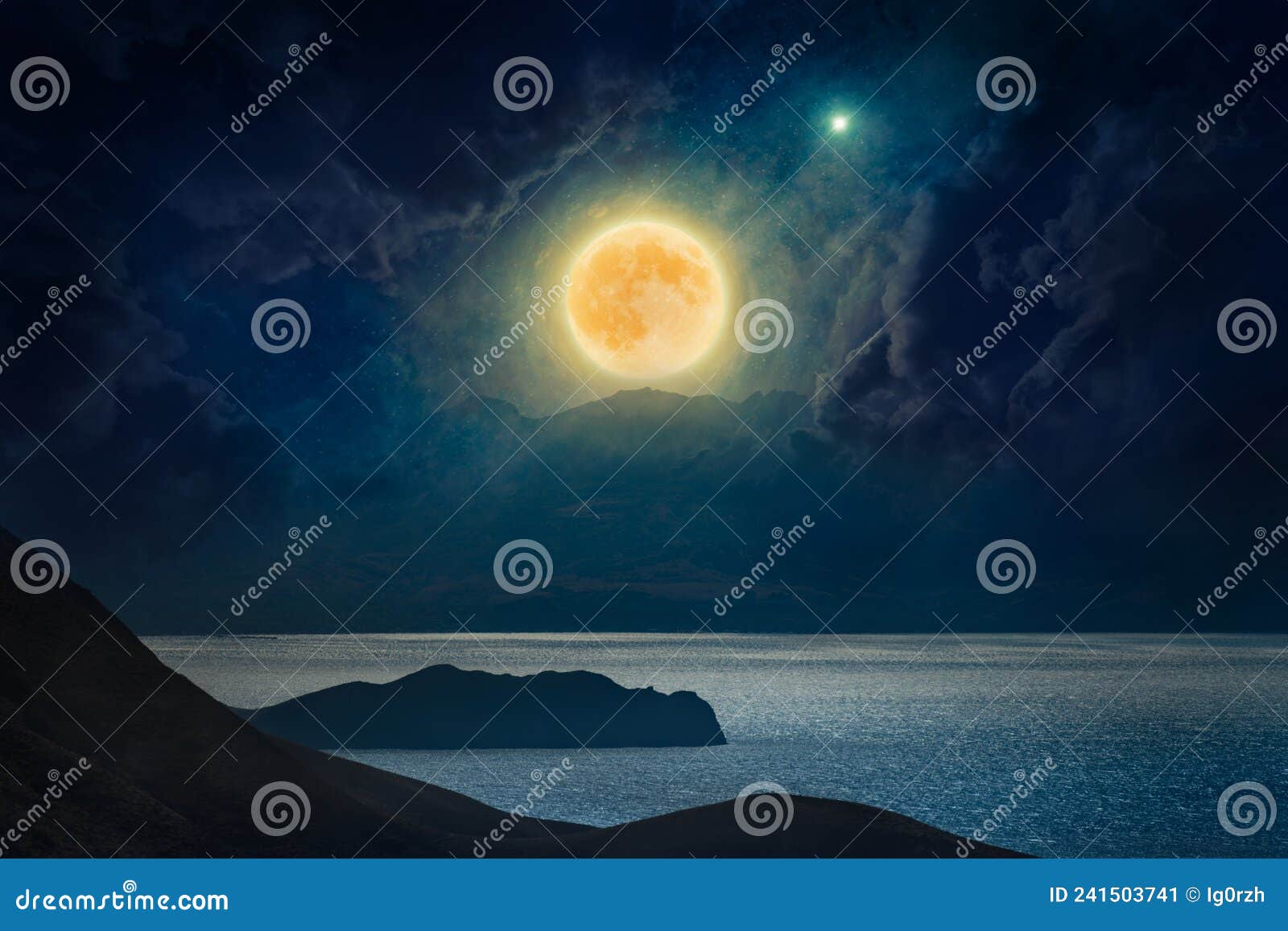 Dramatic Mystical Background - Rising Full Moon In Dark Night Sky Above ...