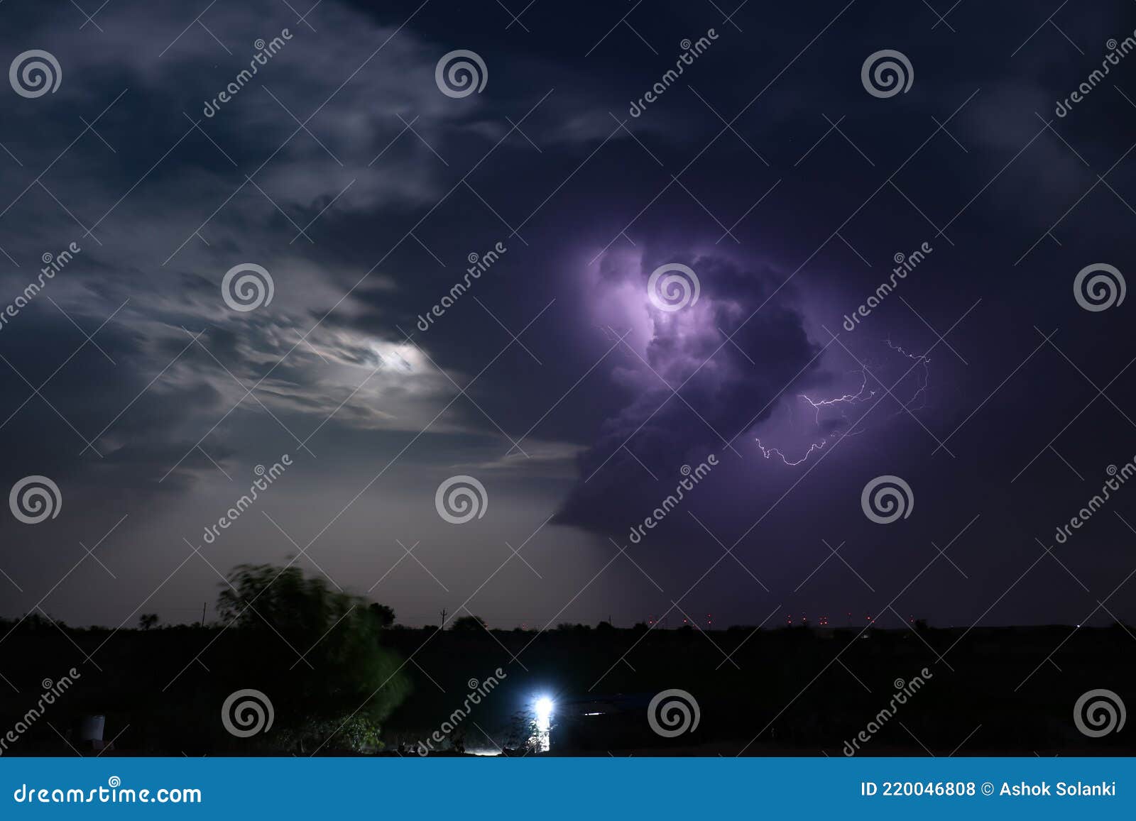 Thunderbolt, Lightning Bolt In The Night Sky. Heavy Storm With ...